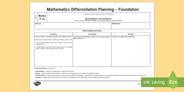 Foundation Time Mathematics Differentiated Plan