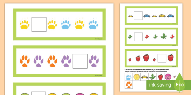 Missing Pattern Cards Activity English/Italian - Missing Pattern Cards