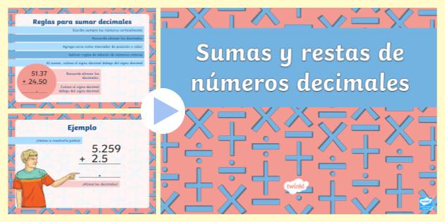 PowerPoint: Sumas y restas de números decimales