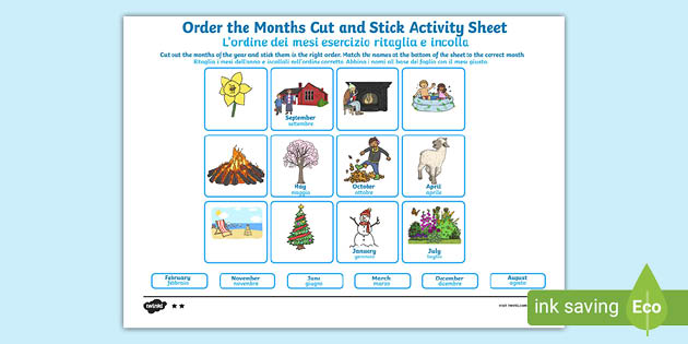 Months of the Year Cut and Stick Worksheet / Worksheet Italian/ English
