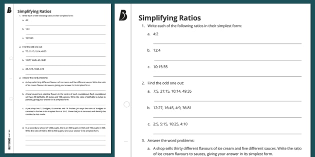 👉 Simplifying Ratios Worksheet (teacher made)