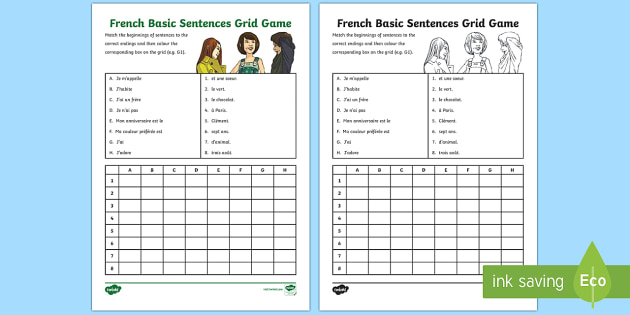 French Basic Sentences Grid Game - KS2, French, Resources, basic sentences