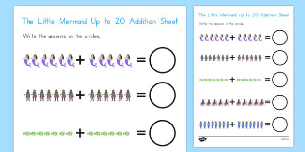 The Little Mermaid Up to 20 Addition Sheet (teacher made)