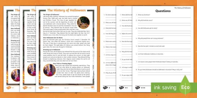 Halloween Reading Comprehension - History Of Halloween - English