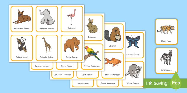 Animals Classroom Jobs Square Cards (teacher made)