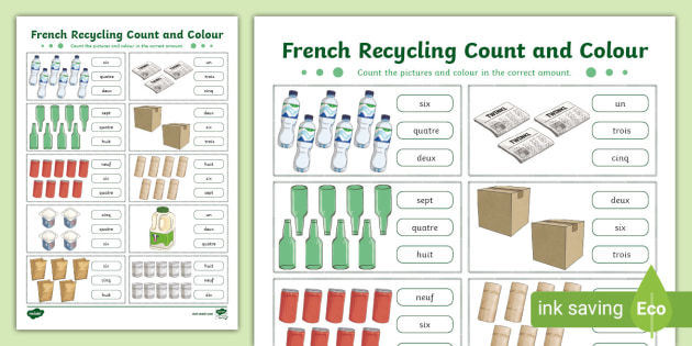 👉 French: Recycling Count and Colour Worksheet KS2