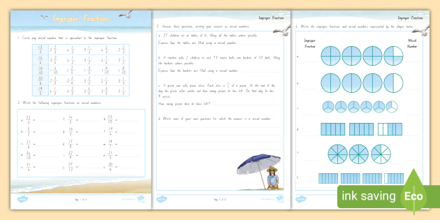 Improper Fractions Worksheet (teacher made)