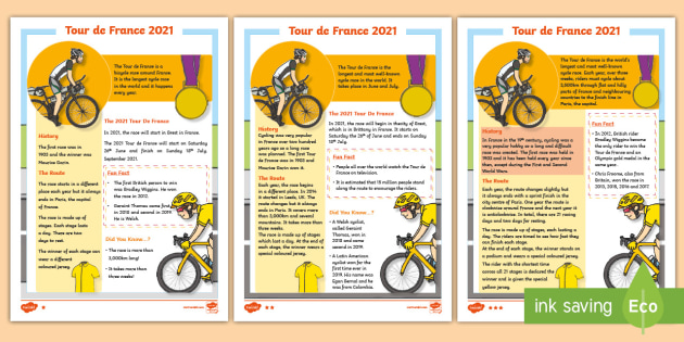 KS1 Tour de France Differentiated Reading Comprehension Activity