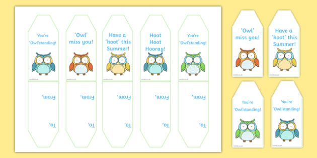 Owl Themed End of Year | Cute Tags Templates (teacher made)