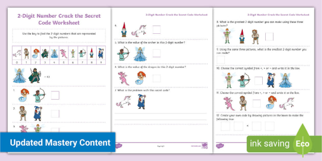 👉 Place Value 2-Digit Number Crack the Secret Code Worksheet