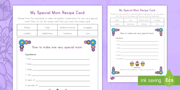 My Special Mom Recipe Card Activity (Teacher-Made)