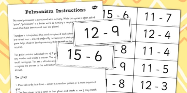 FREE! - Pelmanism Subtraction Facts Game 11 to 19