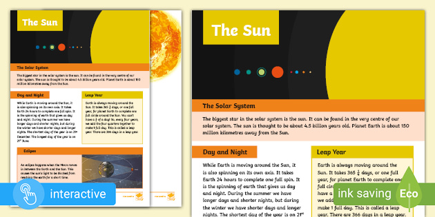 The Sun Differentiated Reading Comprehension Activity