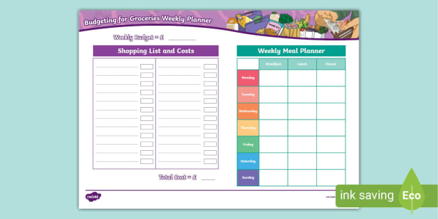Life Skills: Budgeting for Groceries Weekly Planner