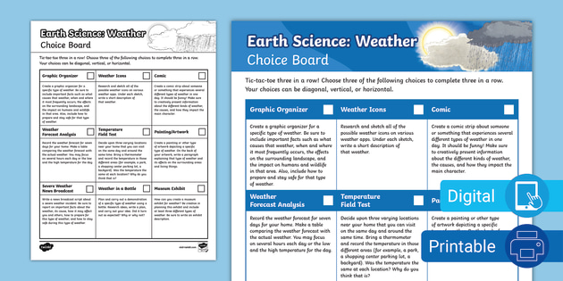 Earth Science: Weather Choice Board (teacher made)