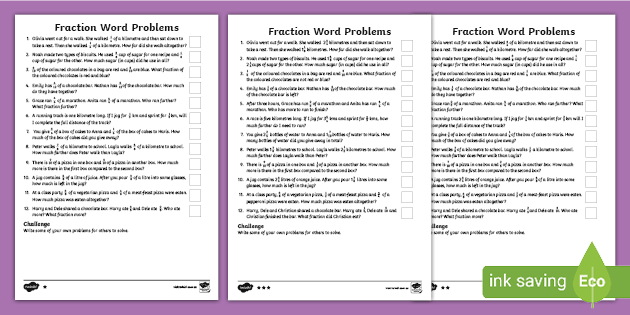 Fraction Word Problems Differentiated Worksheets