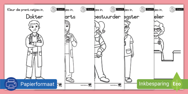 Inkleurprente oor Beroepe (teacher made)