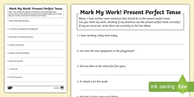 The Present Perfect Tense Worksheet Perfect Tense