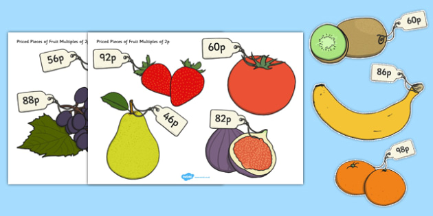 Priced Pieces of Fruit Multiples of 2p (teacher made)