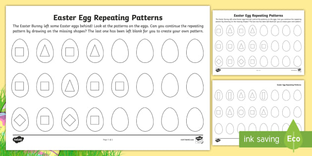 Easter Egg Repeating Patterns Maths Worksheet - KS1