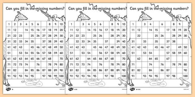 Safari Themed Differentiated Missing Numbers Number Square