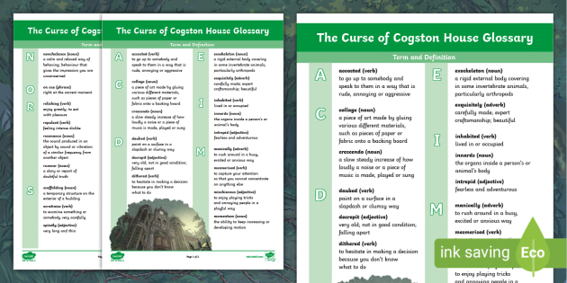The Curse of Cogston House Glossary (teacher made)