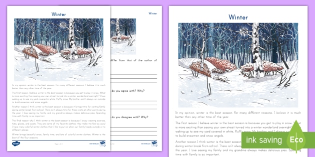 Winter Point of View Read and Respond Activity