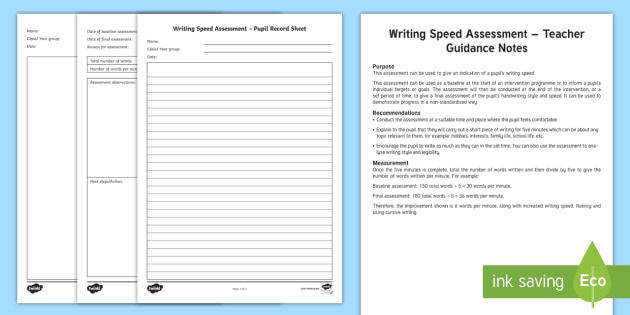 Writing Speed Primary Assessment Sheet