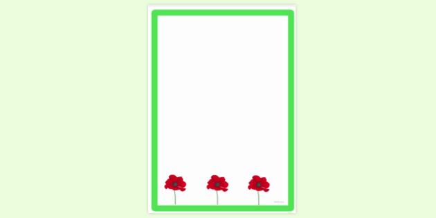FREE! - Simple Blank Remembrance Poppies in the Field Page Border