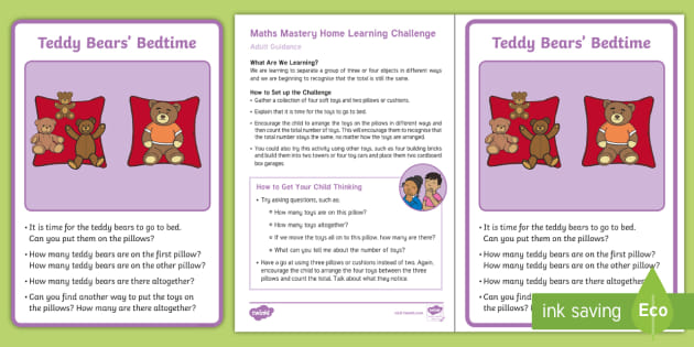 EYFS Maths Mastery Addition Home Learning Challenge: Teddy Bears’ Bedtime