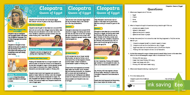 LKS2 Cleopatra: Queen of Egypt Differentiated Reading Comprehension ...
