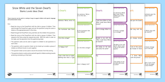Snow White and the Seven Dwarfs with Blanks Levels Question Cards