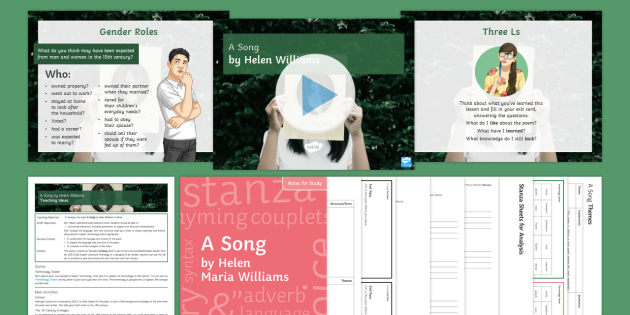 GCSE Poetry Lesson to Support Teaching on 'A Song' by Helen Williams