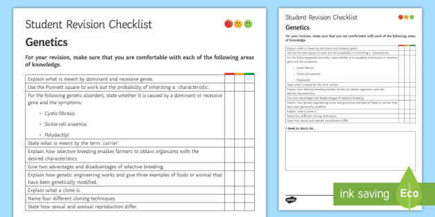 Genetics Student Revision Checklist