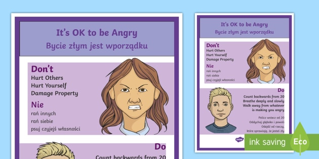 KS2 Visual Support It's OK to Be Angry A4 Display Poster English/Polish ...