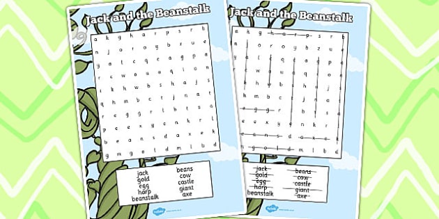Jack and the Beanstalk Wordsearch (teacher made)