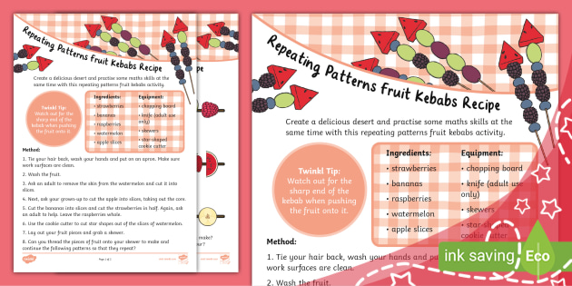 Repeating Patterns Fruit Kebabs Recipe (Teacher-Made)