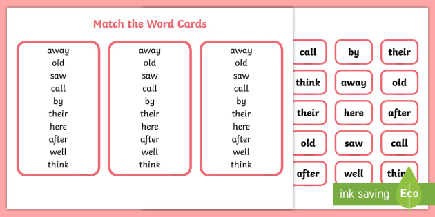 Match the Words (High Frequency 11) Peg Game