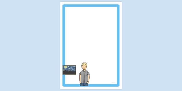 FREE! - Simple Blank Boy Stood Beside His Painting Page Border