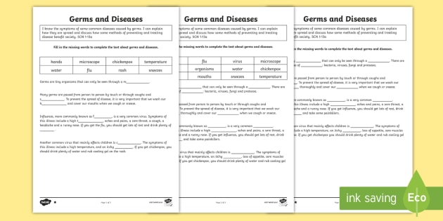Germs and Diseases Cloze Passage Differentiated Worksheet / Worksheet