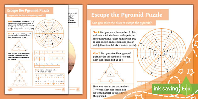 Escape the Pyramid Puzzle (Ages 7 - 11) (teacher made)