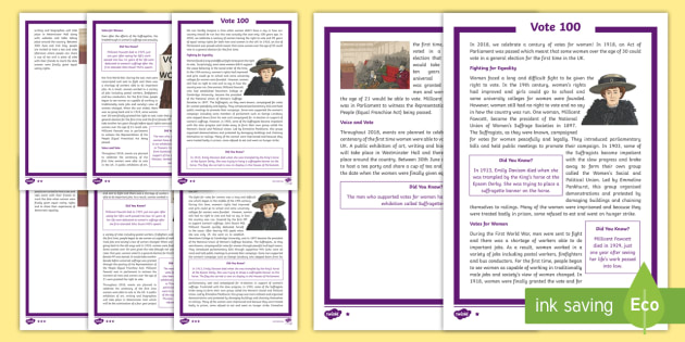 KS2 Vote 100 Differentiated Reading Comprehension Activity