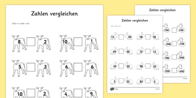 Zahlen vergleichen Spring Number Comparison Worksheet / Worksheet German