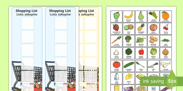 Shopping Lists and Food Cards English/Polish - Shopping Lists and Food ...