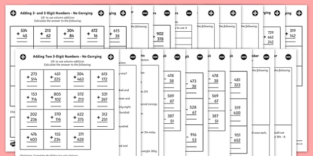 Year 3 Addition And Subtraction Worksheets Pack Add Subtract
