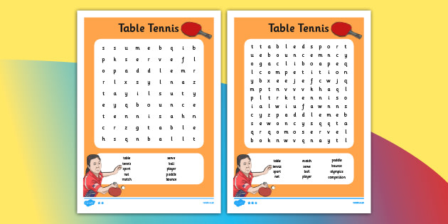 Table Tennis Word Search (teacher made)