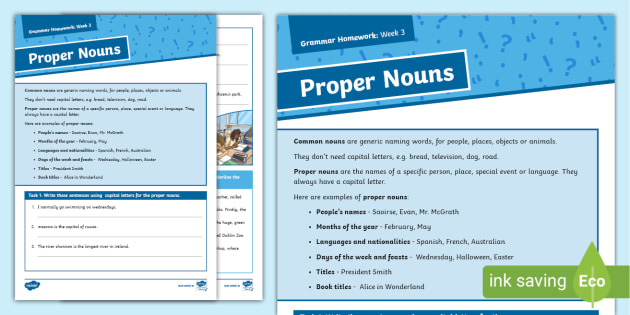 Grammar Homework Week 3 Proper Nouns 3rd/4th Class