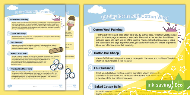 10 Play Ideas with Cotton Wool (teacher made)
