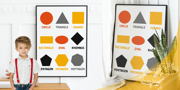 2D Shapes Construction Vehicles Colours Poster
