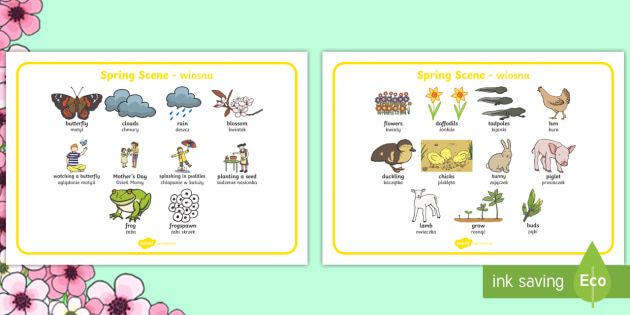 Springtime Scene Word Mat English/Polish - Spring Scene Word Mat